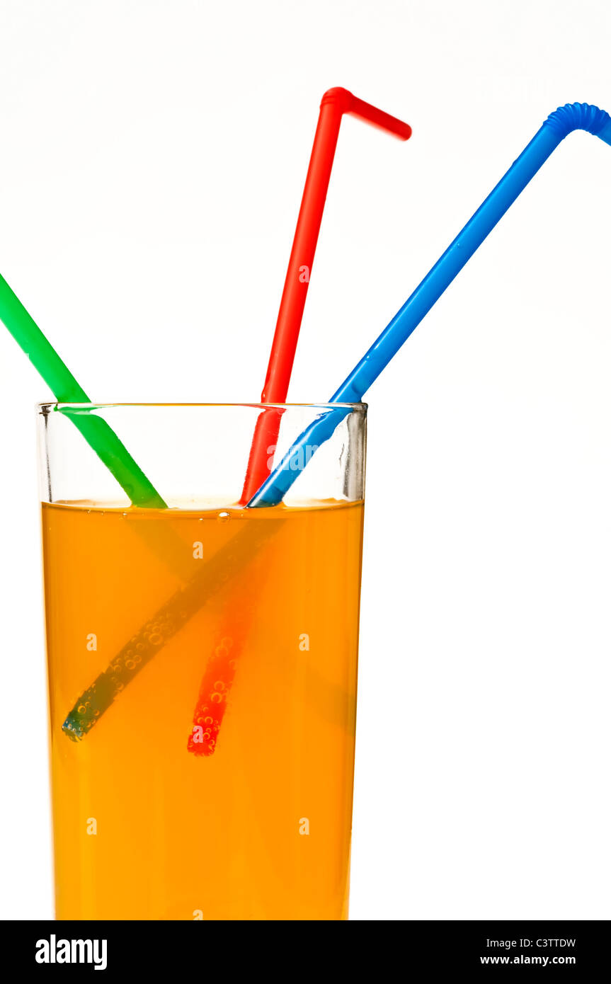 orange juice with straw Stock Photo - Alamy