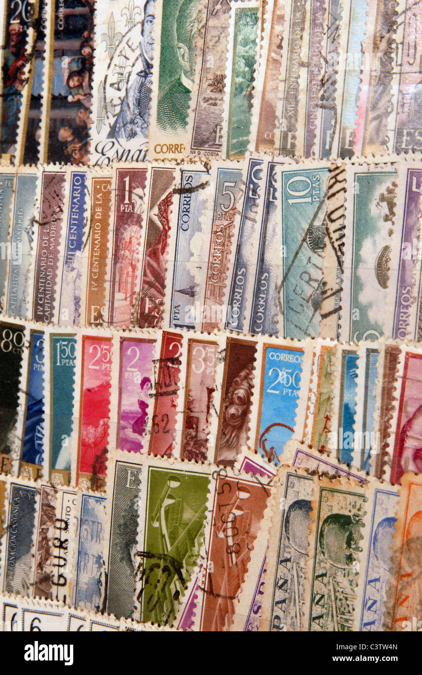 Diverse and colorful postage stamps from Spain Stock Photo - Alamy