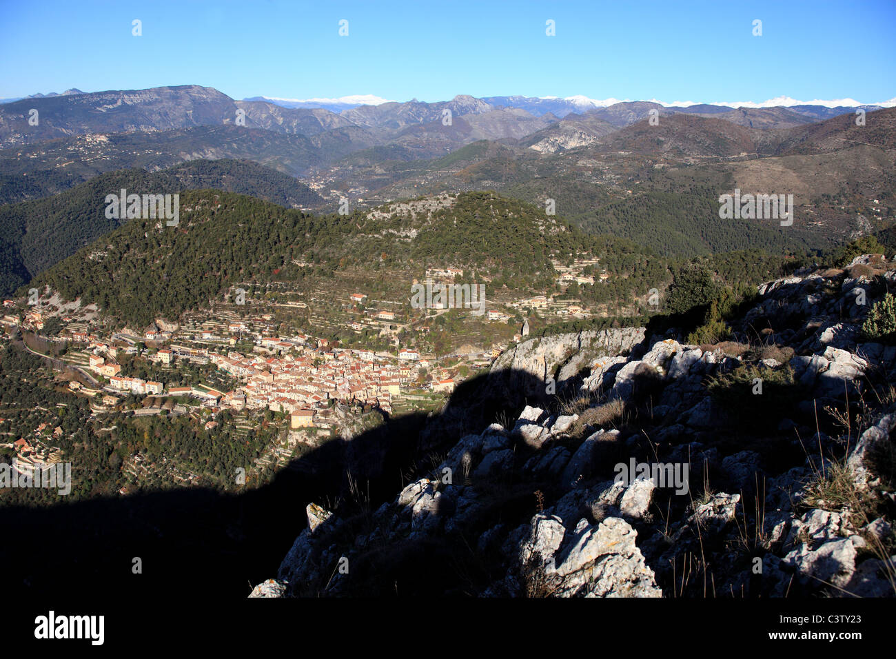 The perched village of Peille in the back country of the Alpes ...