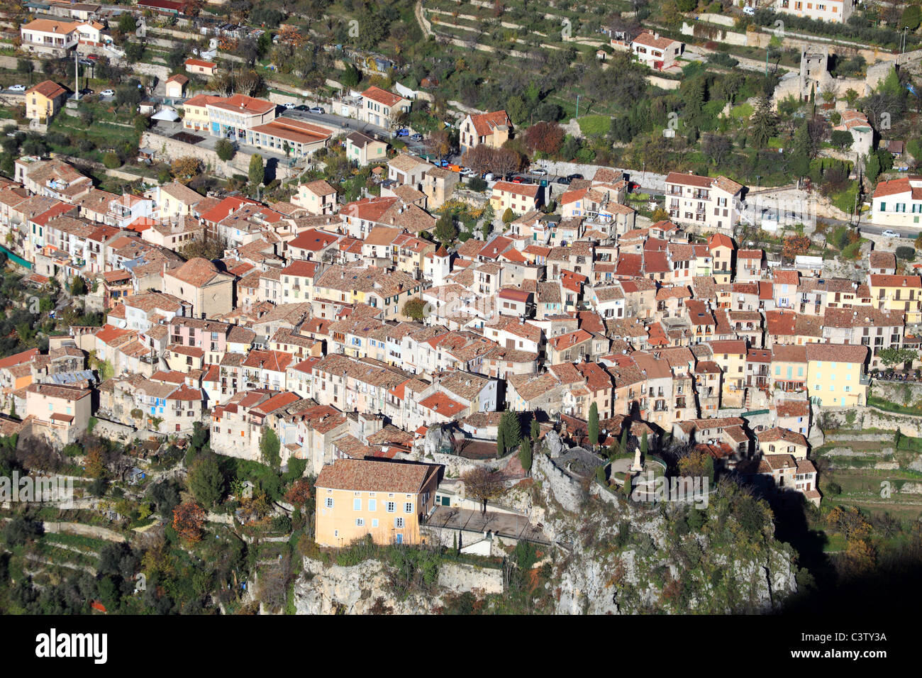 The perched village of Peille in the back country of the Alpes ...