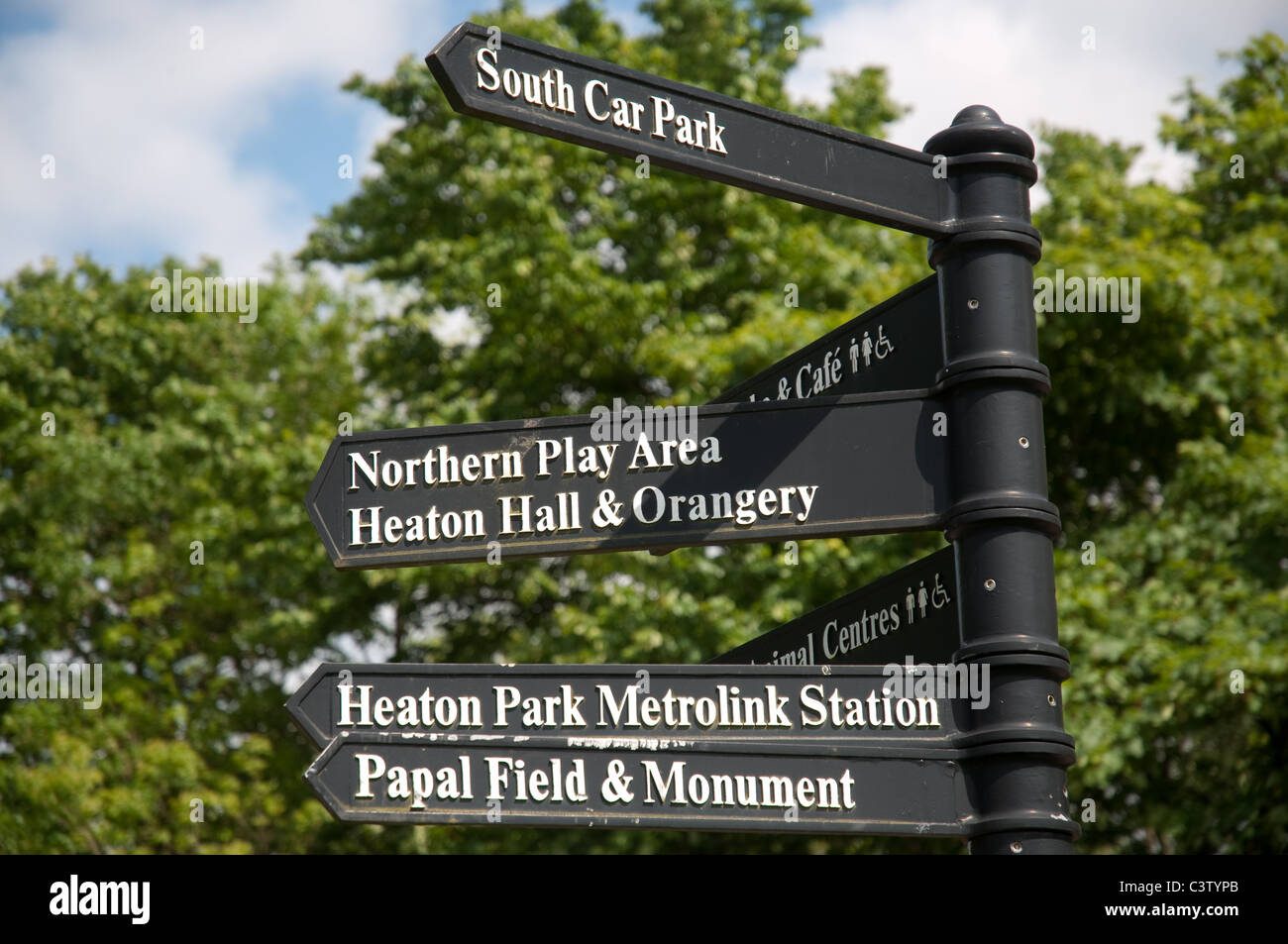 Signpost in Heaton Park, Manchester Stock Photo - Alamy