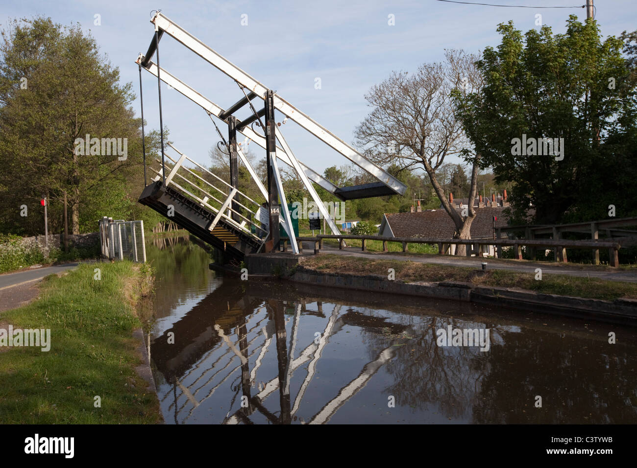 Brecon Canal and drawbridge bridge near Talybont-on-Usk, Powys Wales UK ...