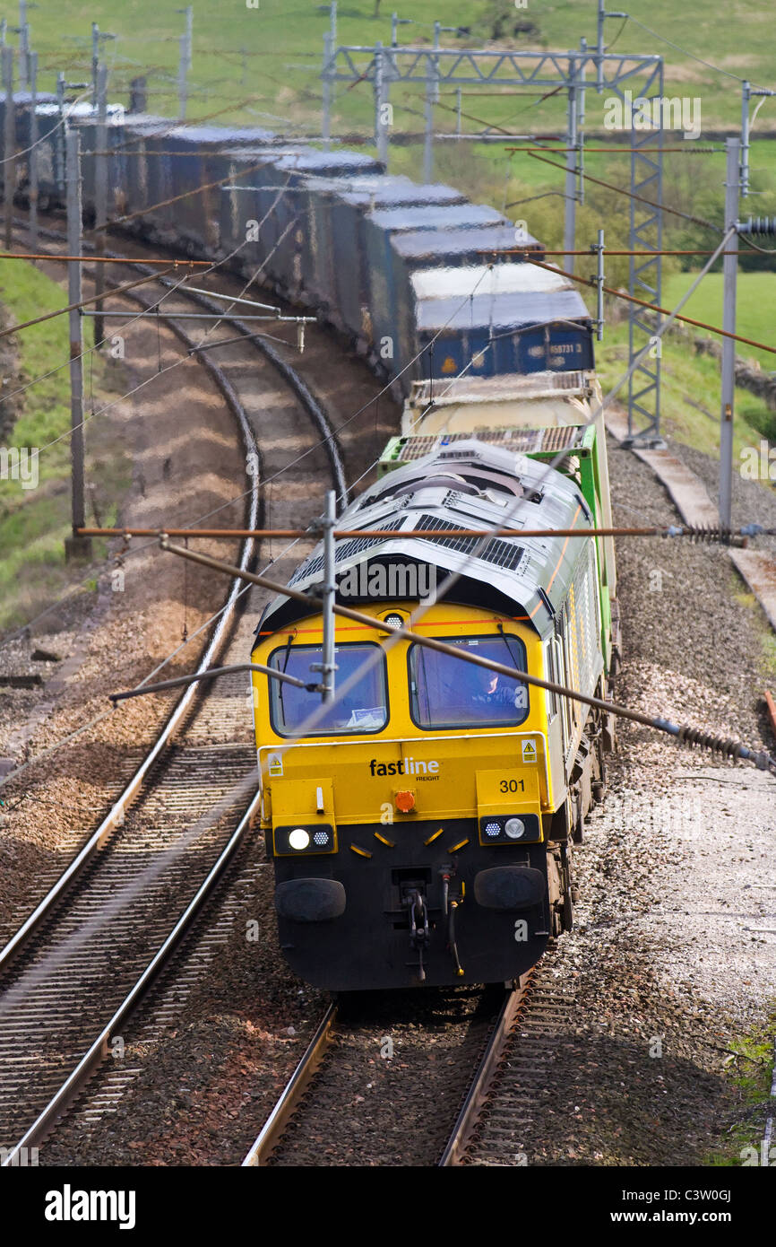 301 Fast Line Freight Train north-bound on the West Coast Main Line at ...