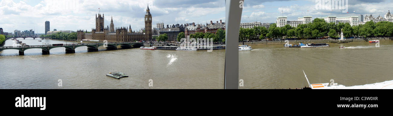 Panoramic View of the Thames, Westminster Bridge, Houses of parliament ...