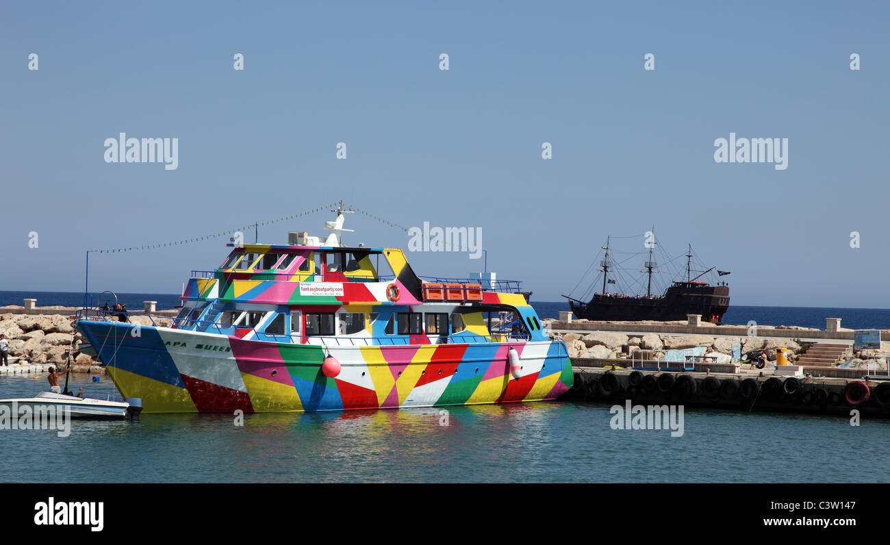 Party boat and replica pirate ship, Ayia Napa, Cyprus Stock Photo - Alamy