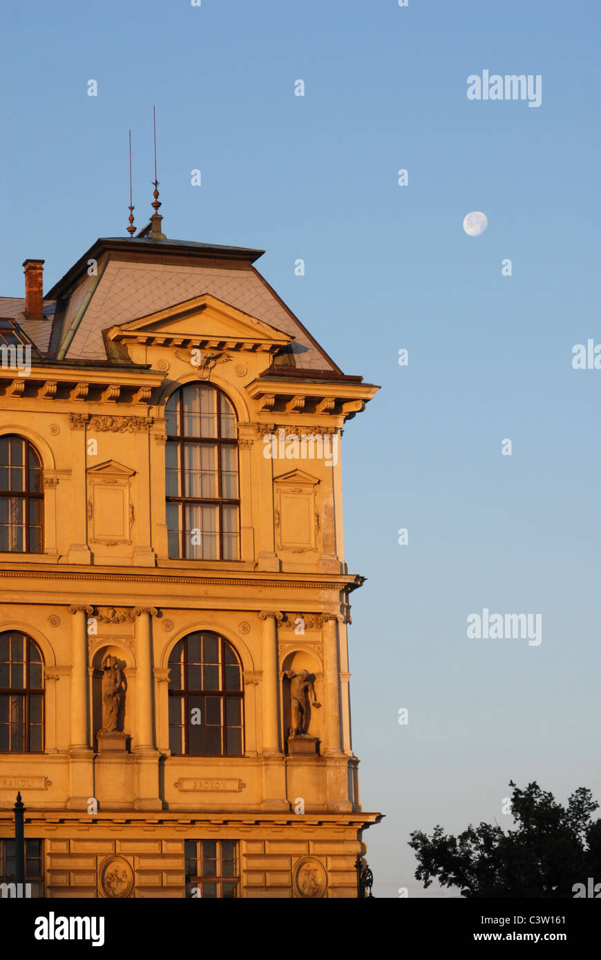 Building under a moonlit sky. Prague Stock Photo - Alamy