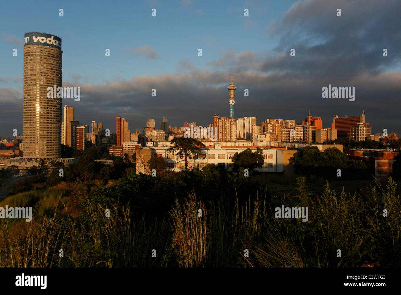 A landscape view of Hillbrow, The Ponte Tower and downtown Johannesburg ...