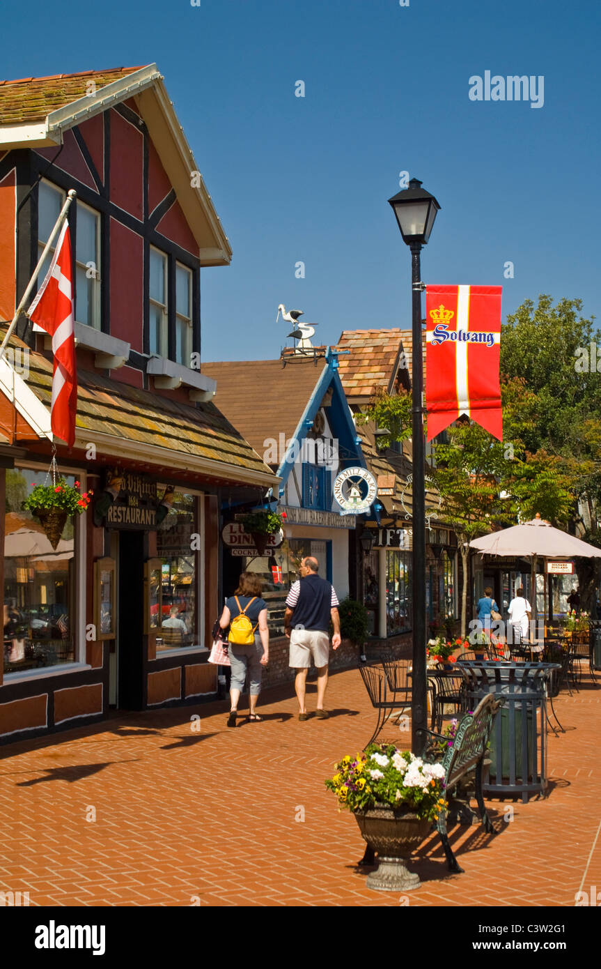 Danish flag hanging in the tourist village of Solvang, Santa Barbara ...