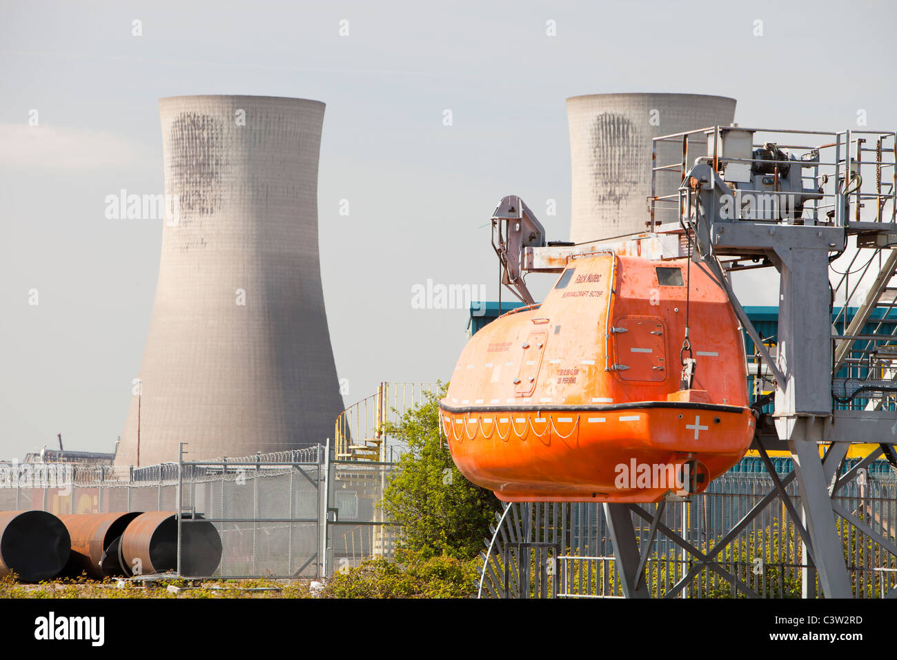 An escape boat from an offshore platform is used as a safety ...