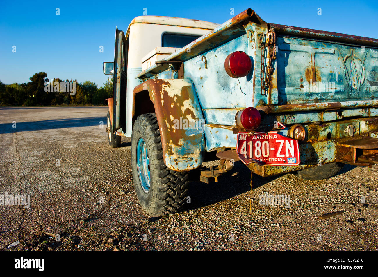 Rear view of old rusting pickup truck parked off Route 66 Stock Photo ...