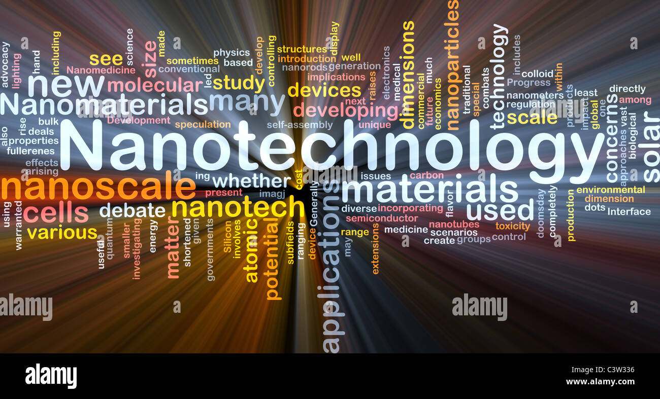 Background concept wordcloud illustration of nanotechnology glowing ...