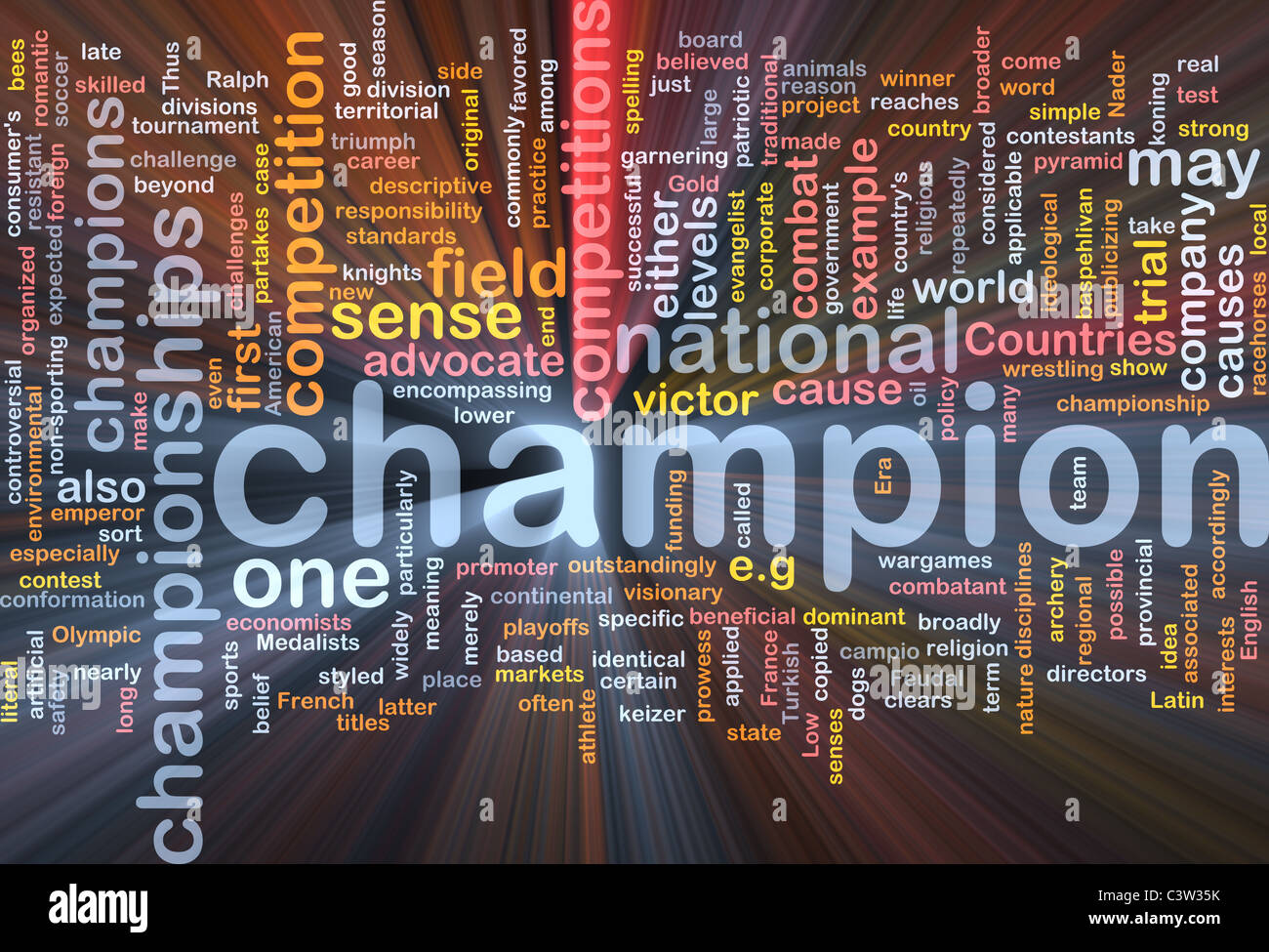 Background concept wordcloud illustration of champion glowing light ...