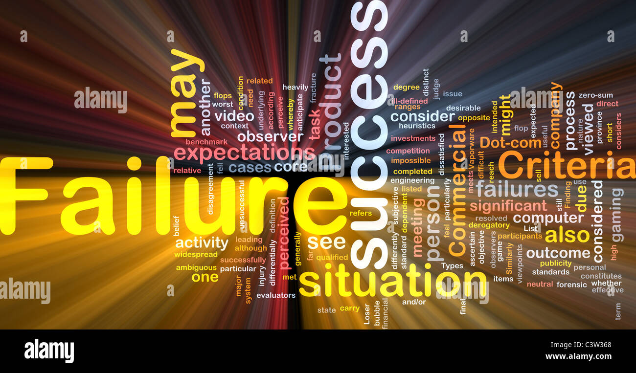 Background concept wordcloud illustration of failure glowing light ...