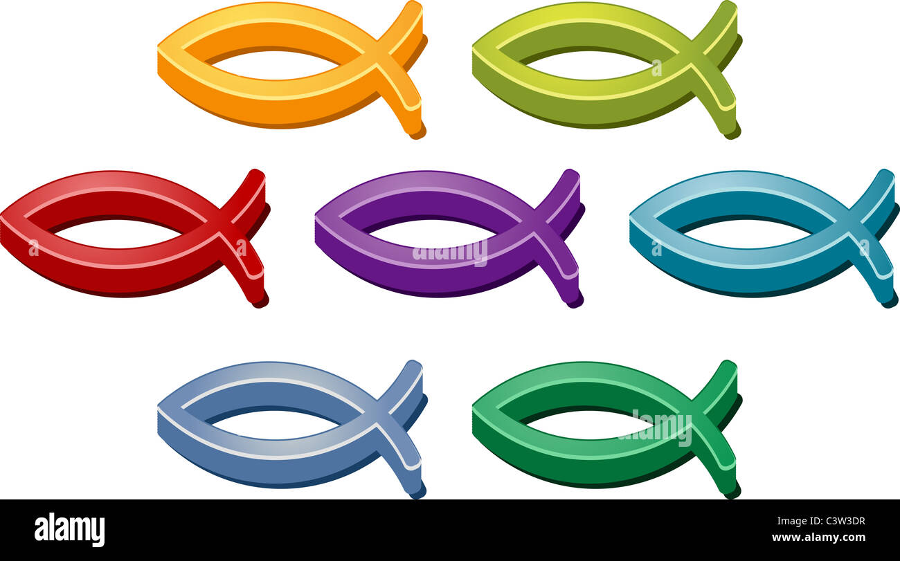Jesus Christian fish symbol colored icon set illustration Stock Photo ...