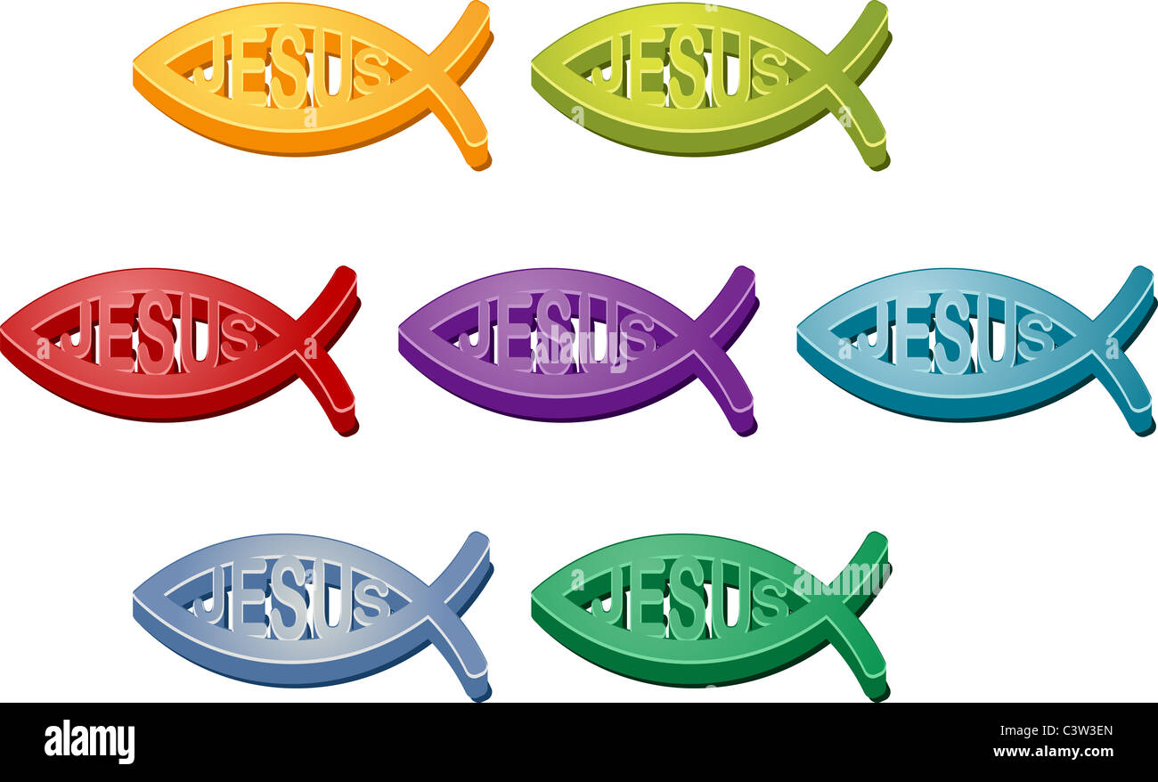 Jesus Christian fish symbol colored icon set illustration Stock Photo ...