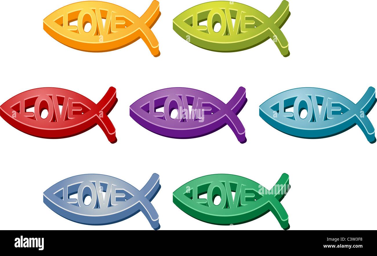 Jesus Christian fish symbol colored icon set illustration Stock Photo ...