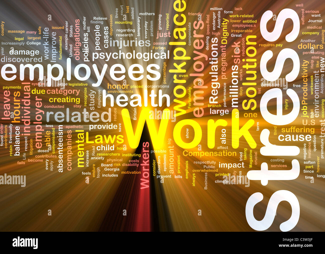 Background concept wordcloud illustration of work stress glowing light ...