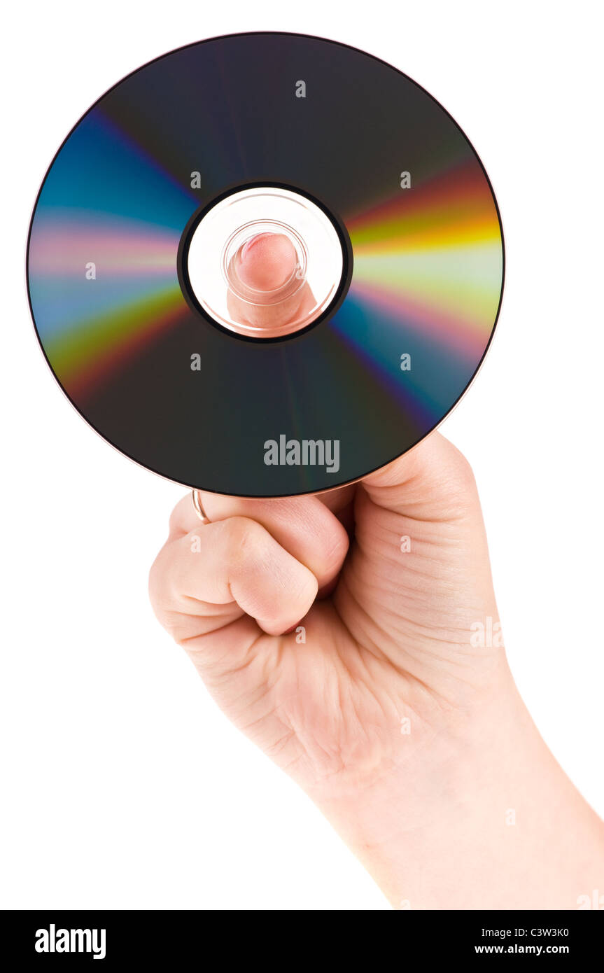 disk dvd in female the hand isolated on white background Stock Photo ...