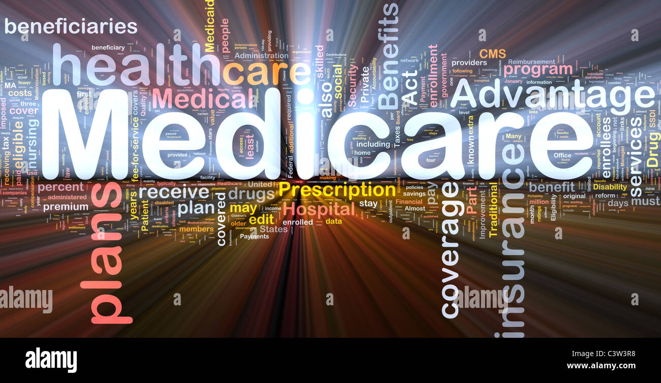 Background concept wordcloud illustration of medicare glowing light ...