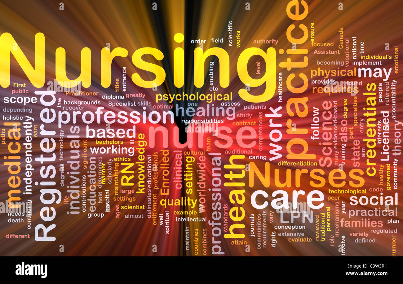 Background concept wordcloud illustration of nursing glowing light ...