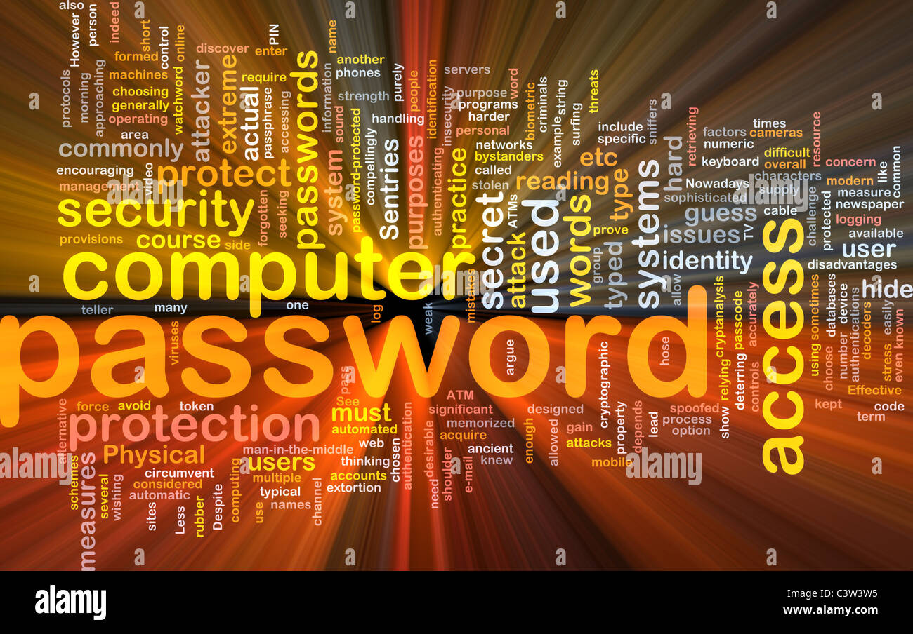 Background concept wordcloud illustration of password glowing light ...