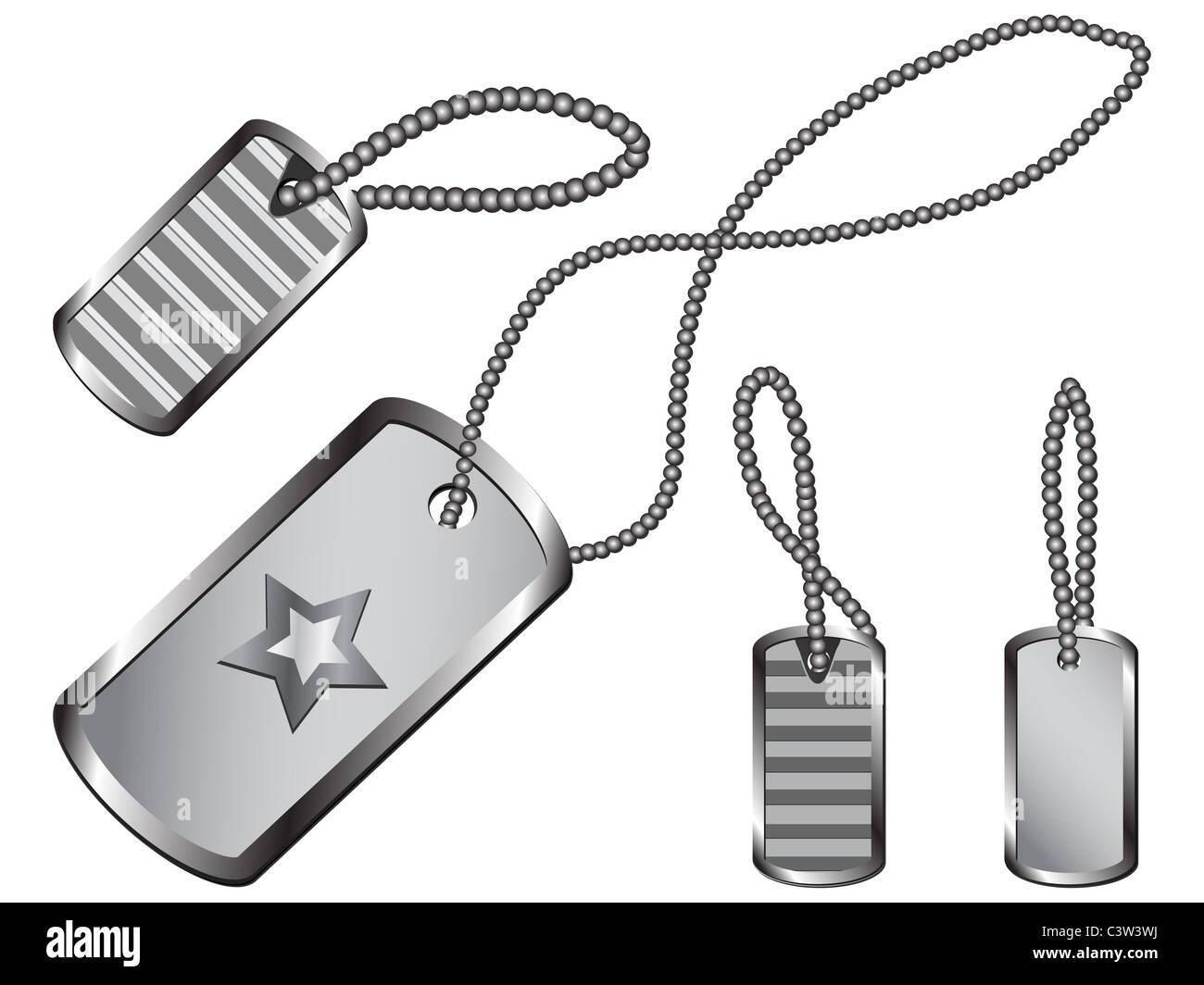Set of silver dog tags with circular chains and shadows Stock Photo - Alamy