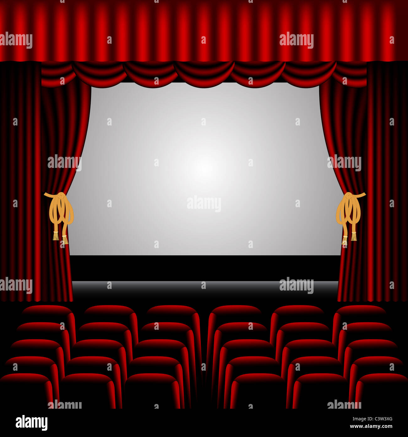 Red Stage Curtains Drawing