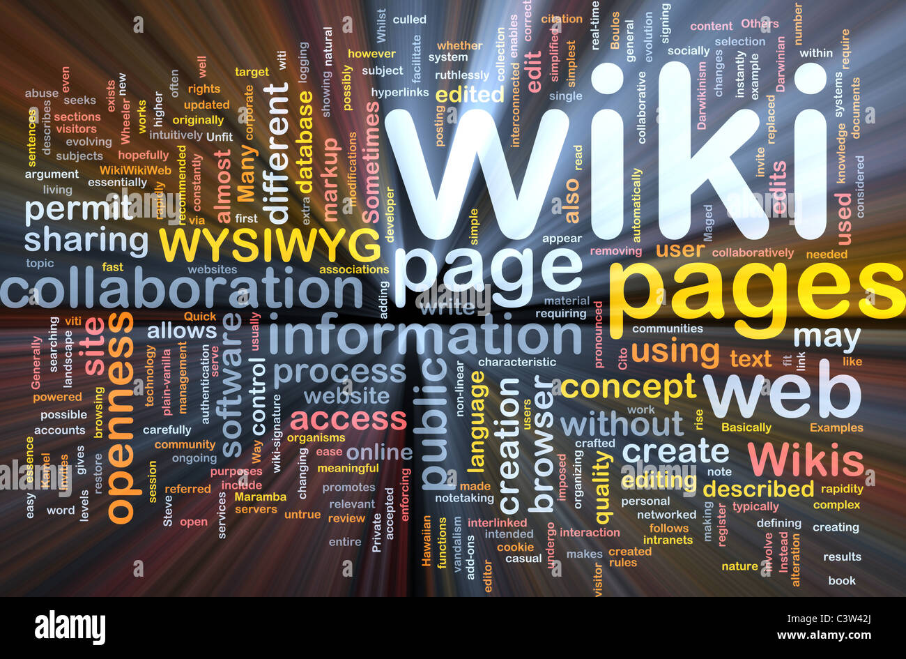 Background concept wordcloud illustration of wiki pages glowing light ...
