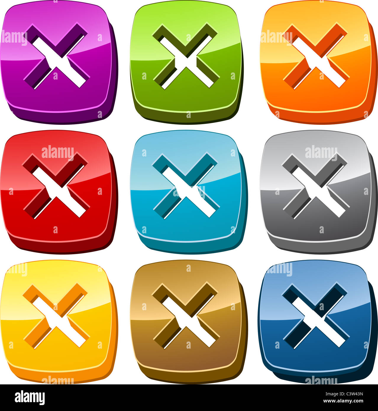 Cross cancel navigation icon button multicolored illustration set Stock ...