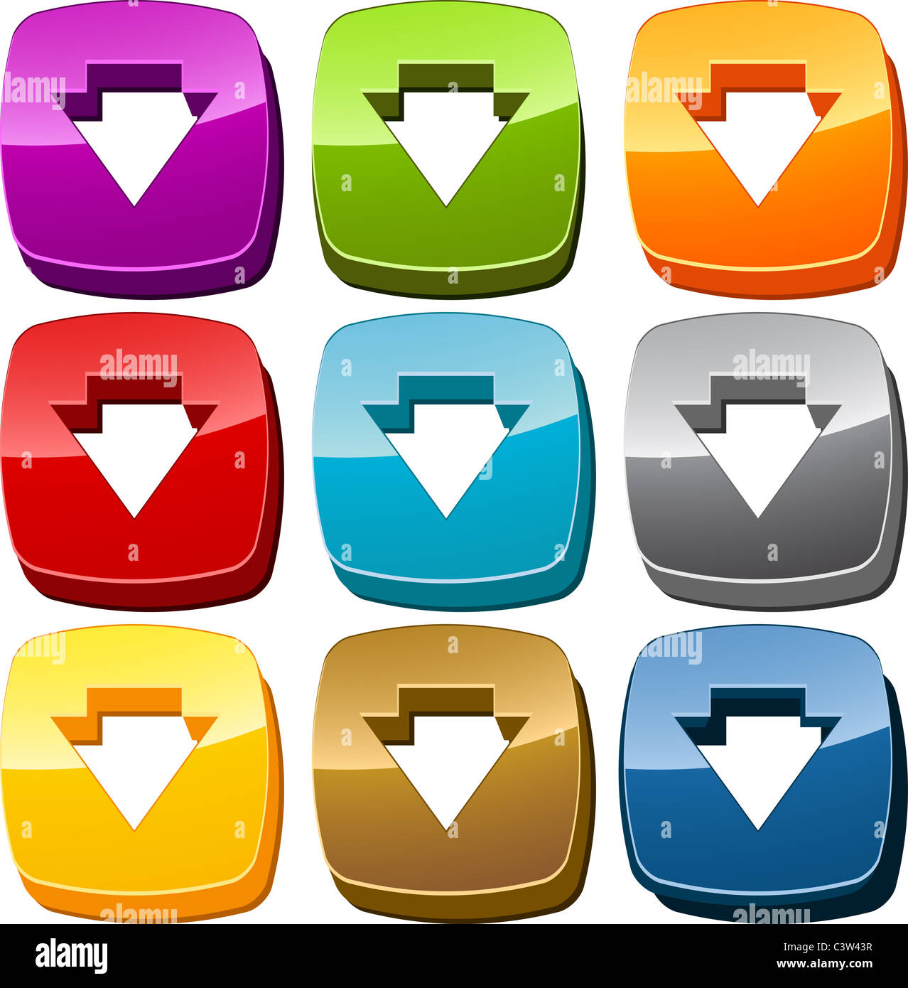 Down downwards navigation icon button multicolored illustration set ...