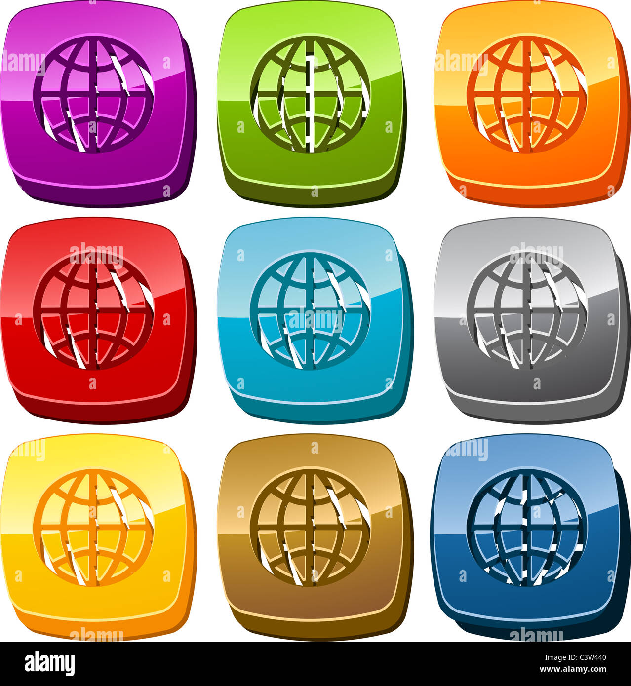 Globe world navigation icon button multicolored illustration set Stock ...