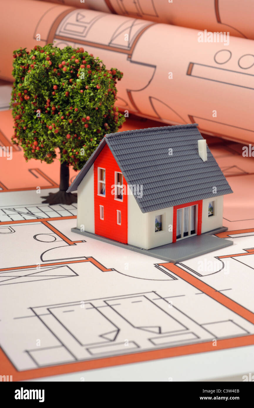 model house on architecture plan Stock Photo - Alamy