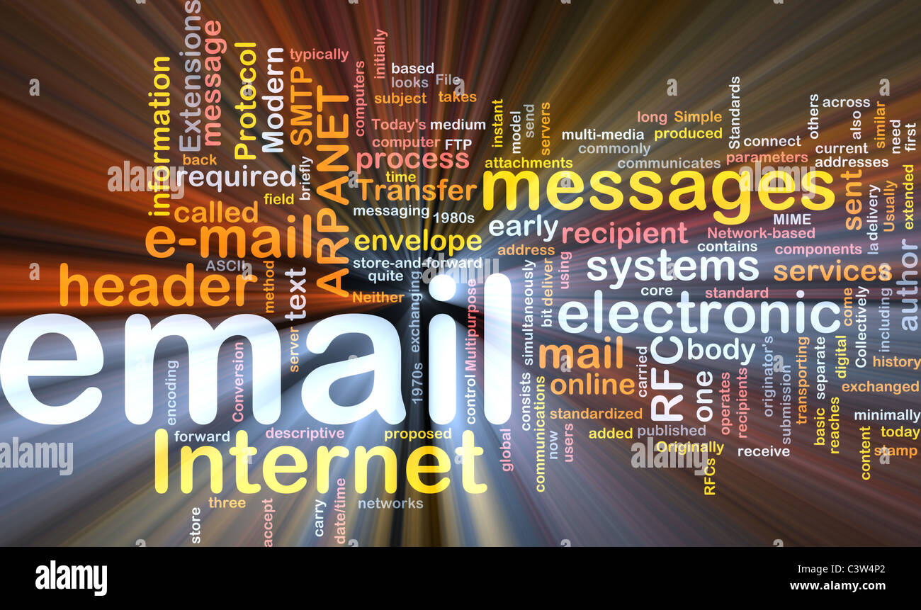 Background concept wordcloud illustration of email glowing light Stock ...
