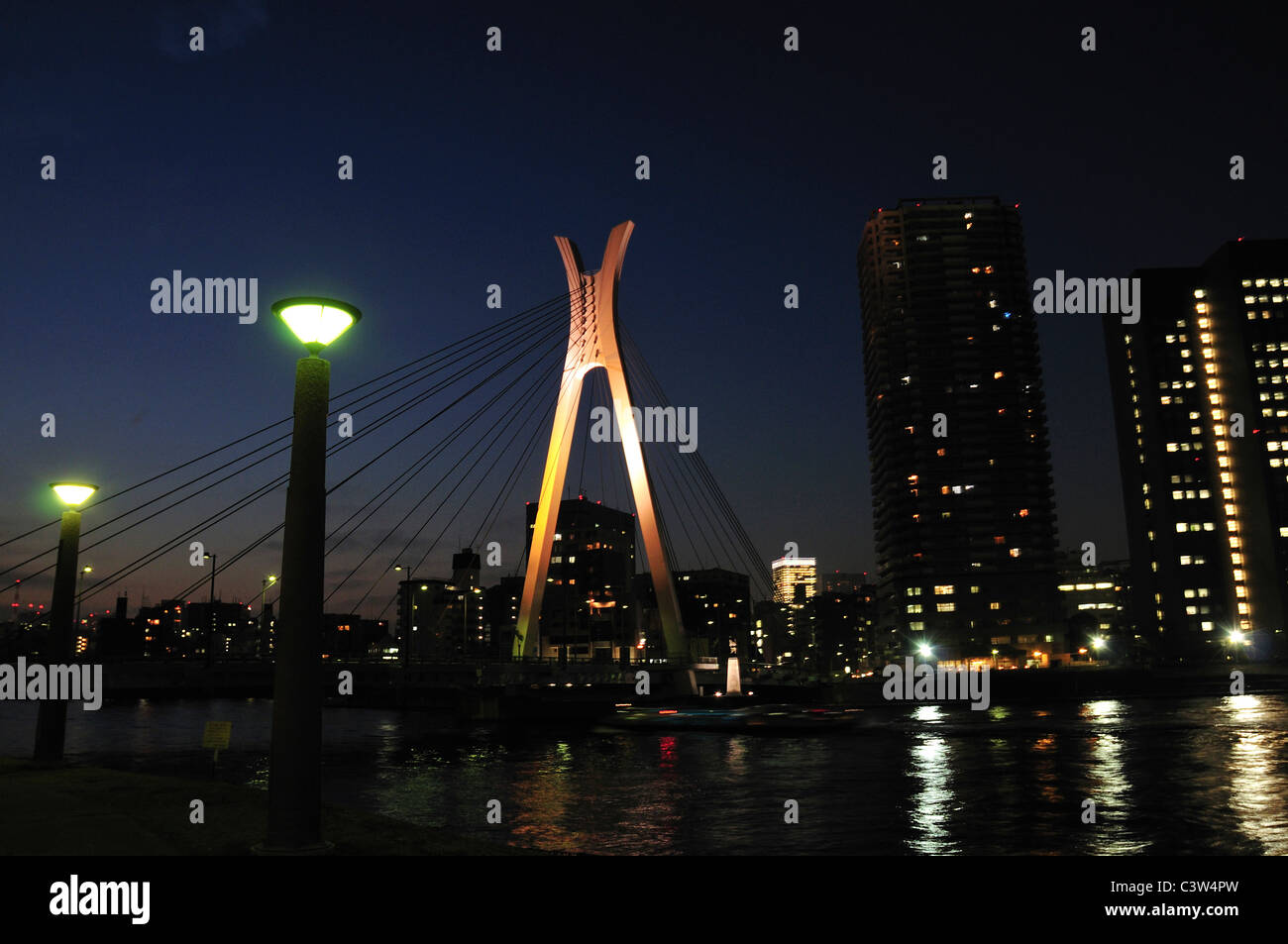 Chuo-Ohashi bridge at night, Chuo ward, Tokyo Prefecture, Honshu, Japan ...