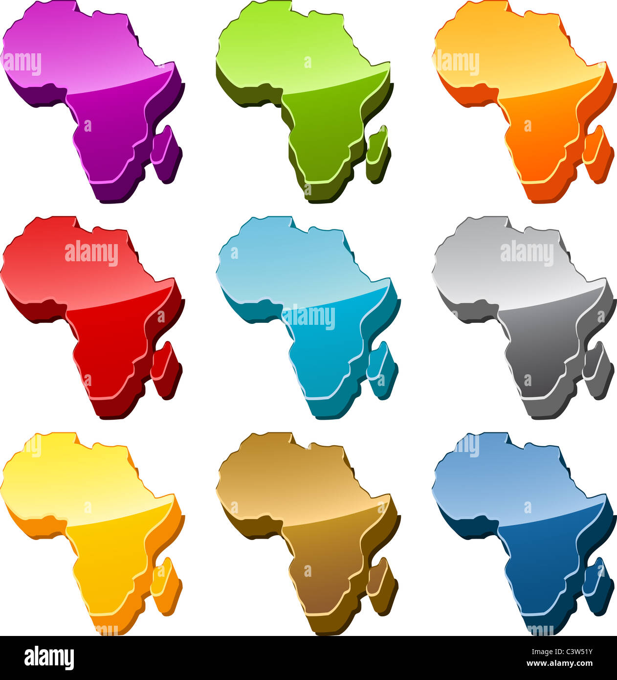 Africa continent map icon button multicolored illustration set Stock ...