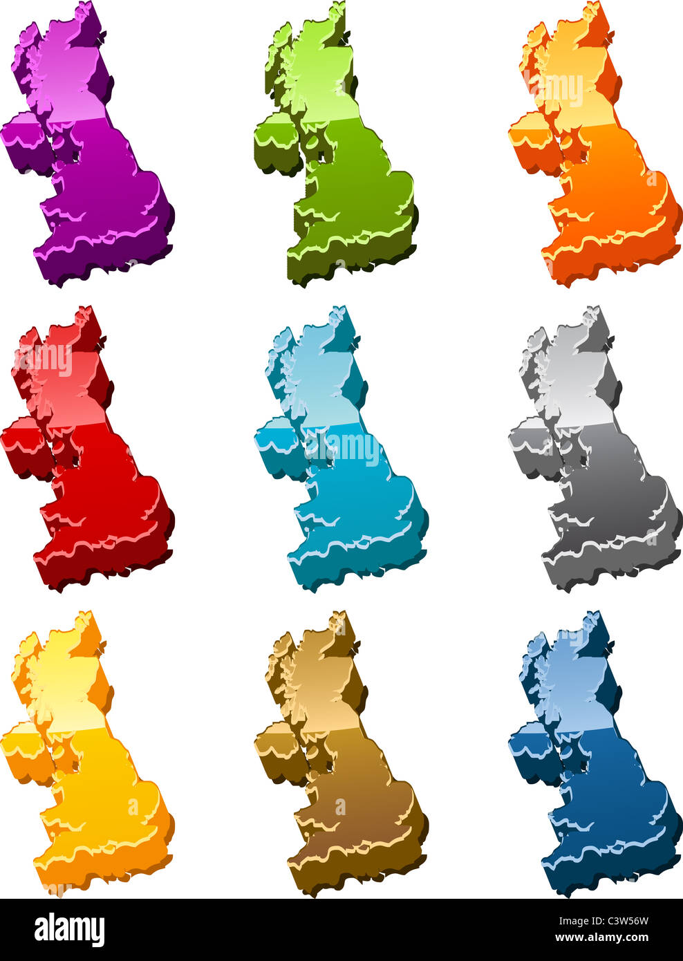 United Kingdom country map icon button multicolored illustration set ...