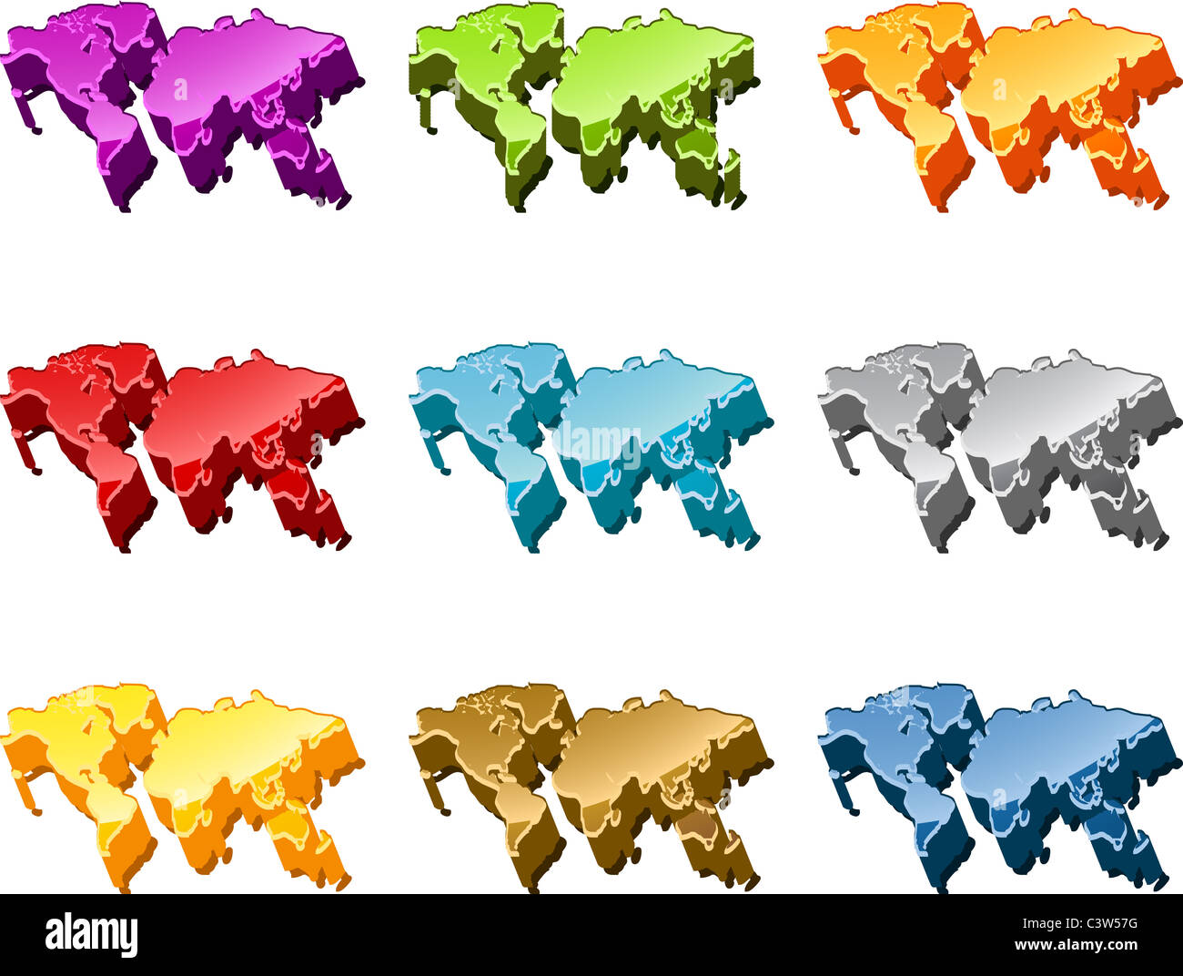 World international map icon button multicolored illustration set Stock ...