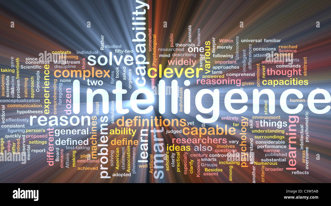 Background concept wordcloud illustration of intelligence glowing light ...
