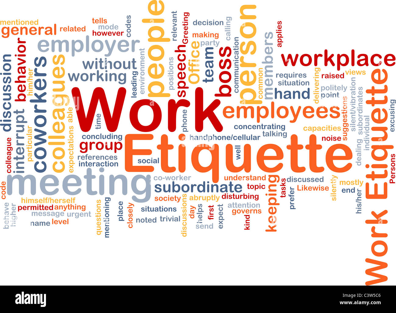 Background concept wordcloud illustration of work etiquette Stock Photo ...