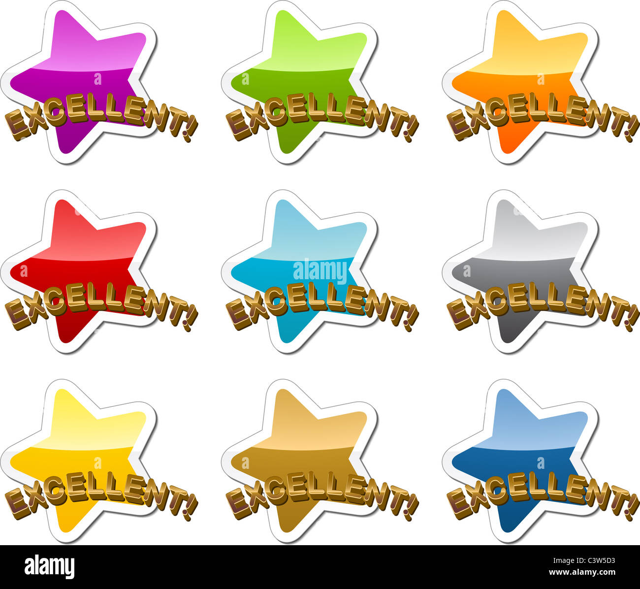 Excellent child school education motivation sticker icon set Stock ...