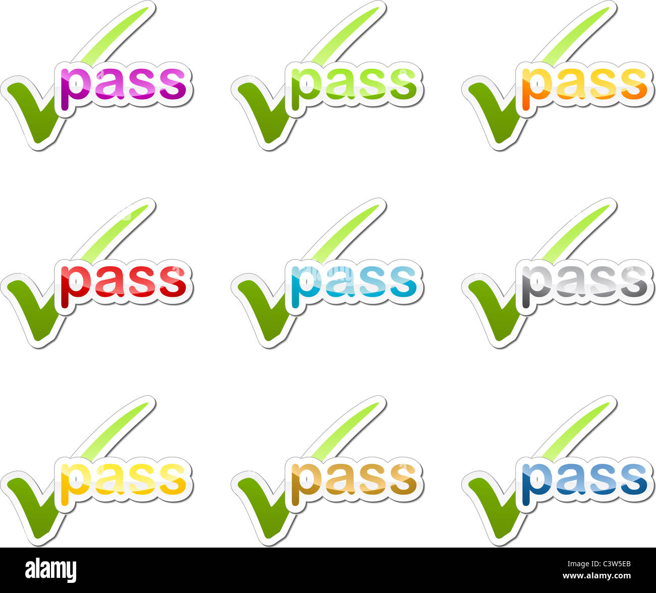 Pass checkmark child school education motivation sticker icon set Stock ...