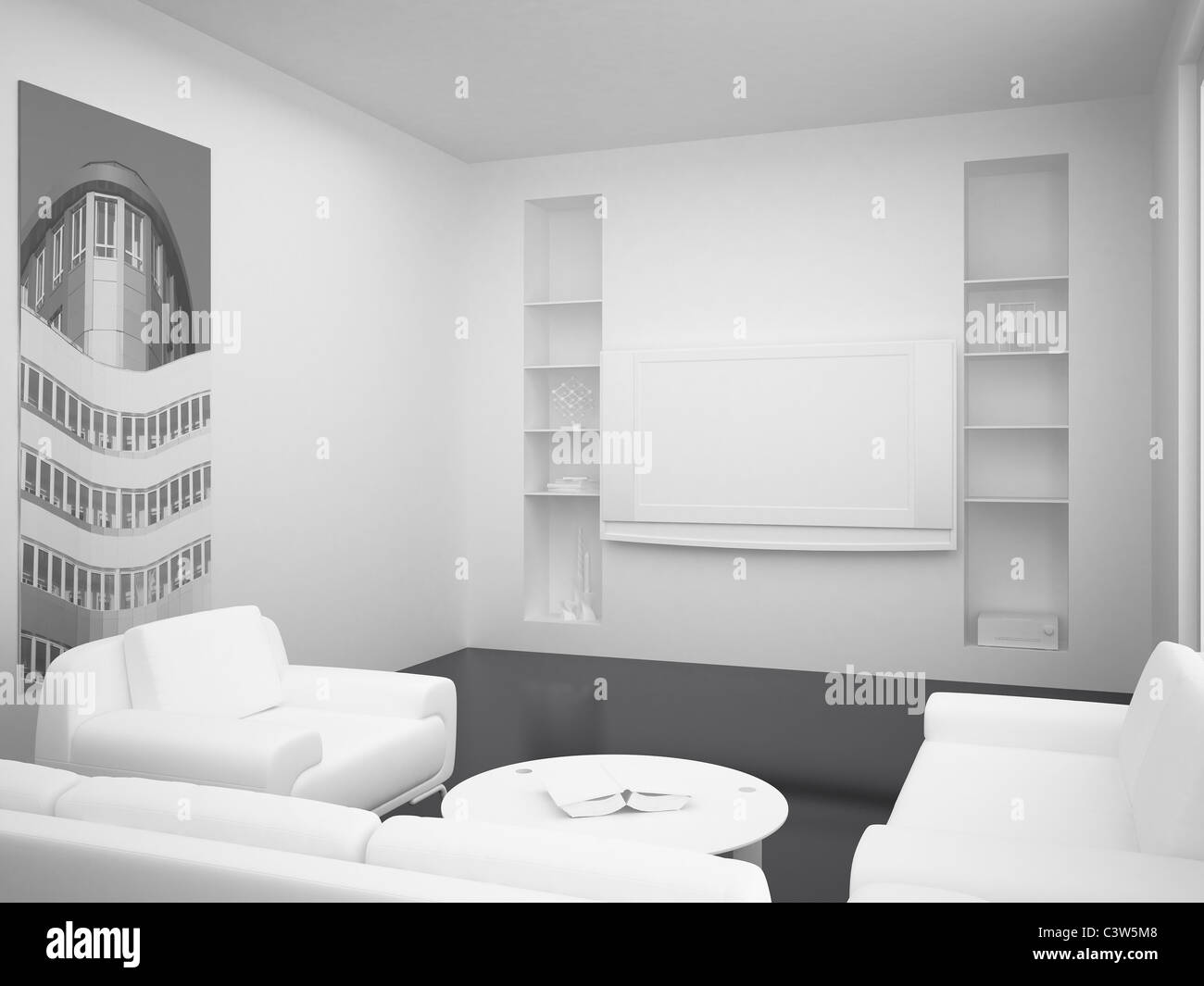 High resolution image. 3d rendered illustration. Interior of the modern ...