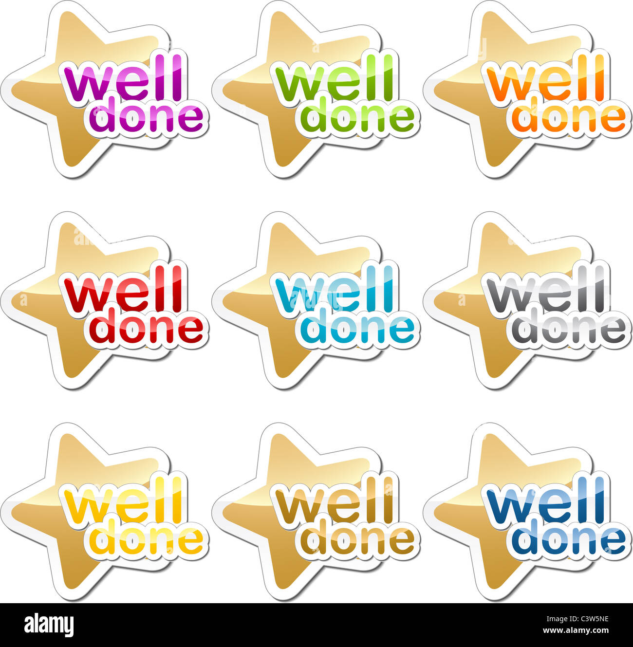 Well done child school education motivation sticker icon set Stock ...