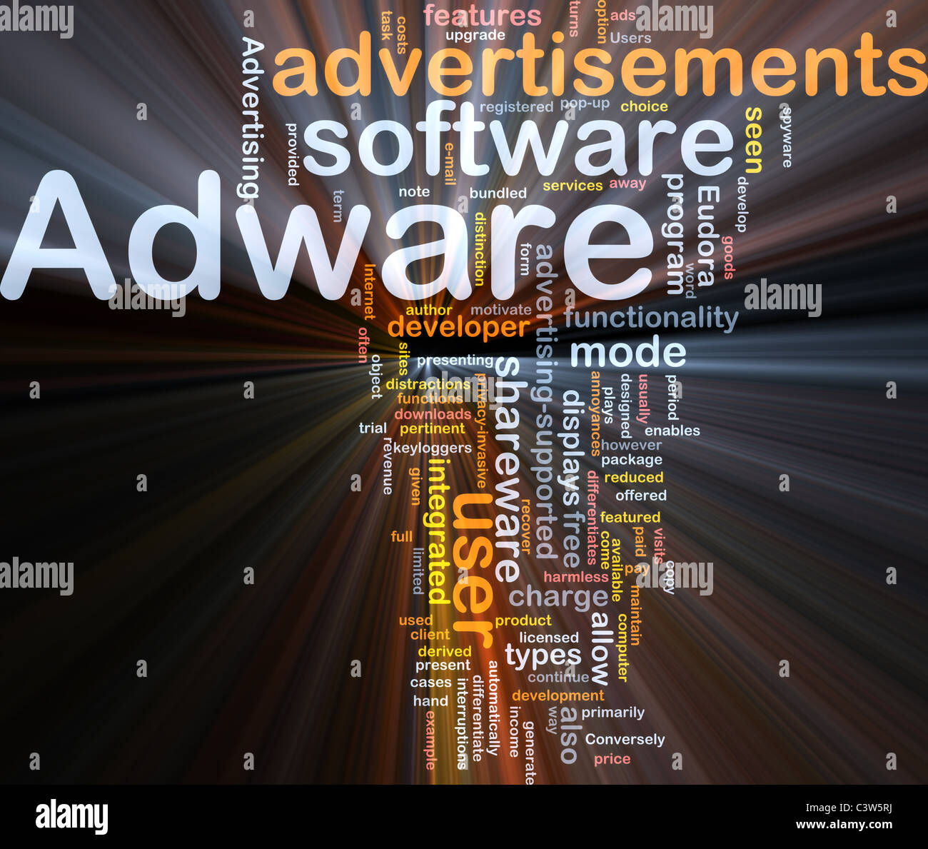 Background concept wordcloud illustration of adware glowing light Stock ...