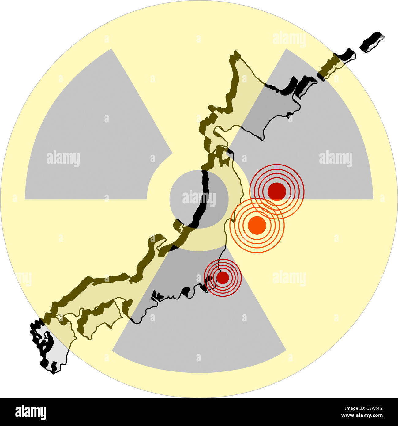 Radiation sign in Japan 2011, illustration Stock Photo - Alamy