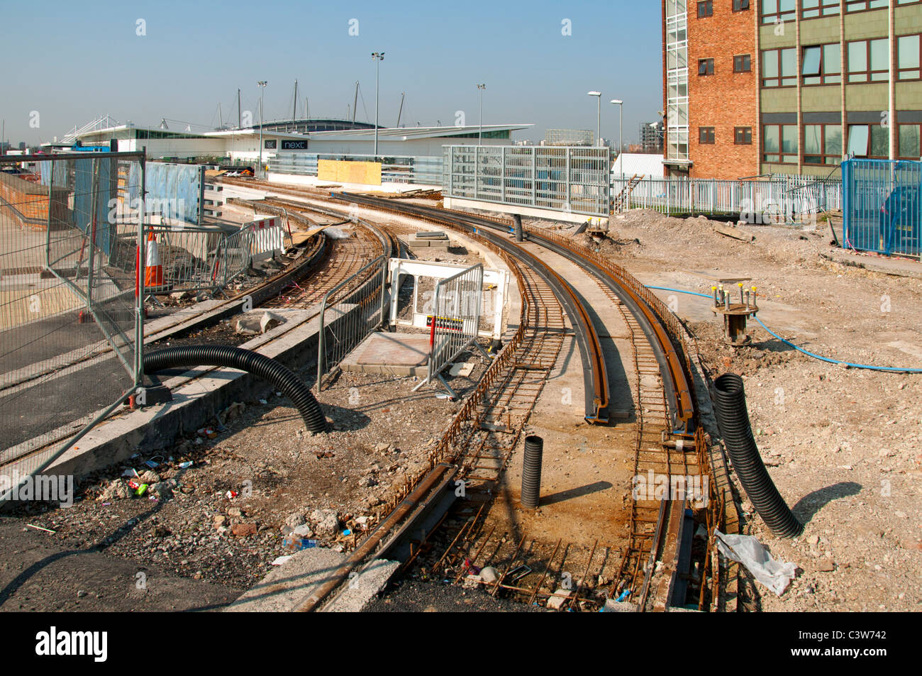 Metrolink on-street light rail (tram) system under construction near ...