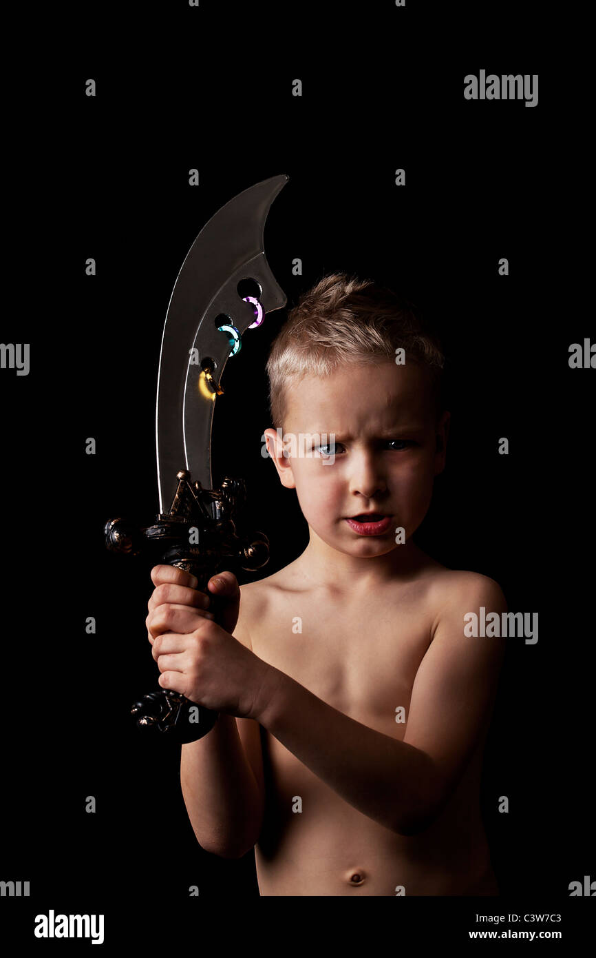 young boy with samurai sword Stock Photo - Alamy