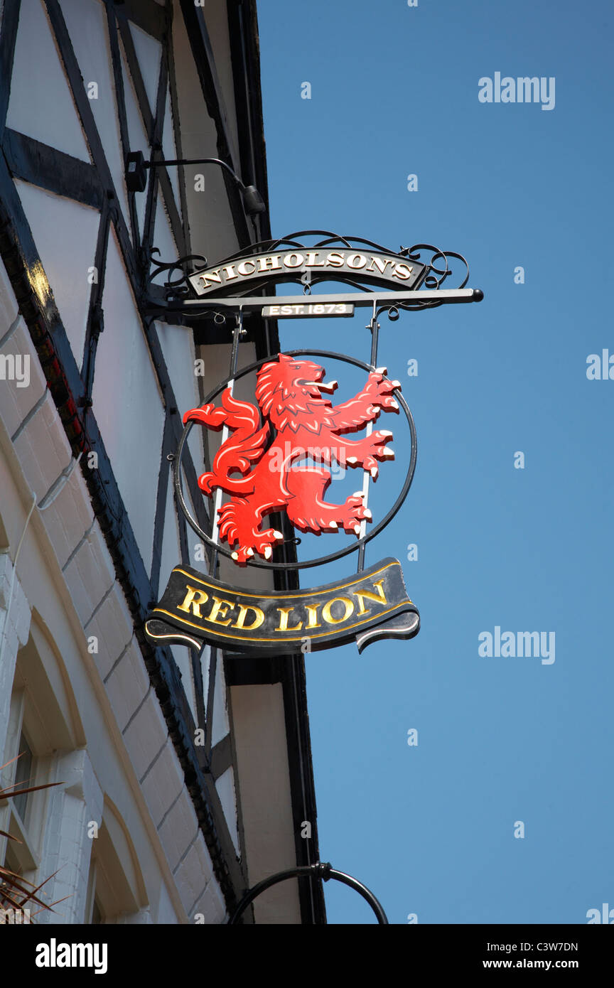 Red Lion pub sign in Chester UK Stock Photo - Alamy