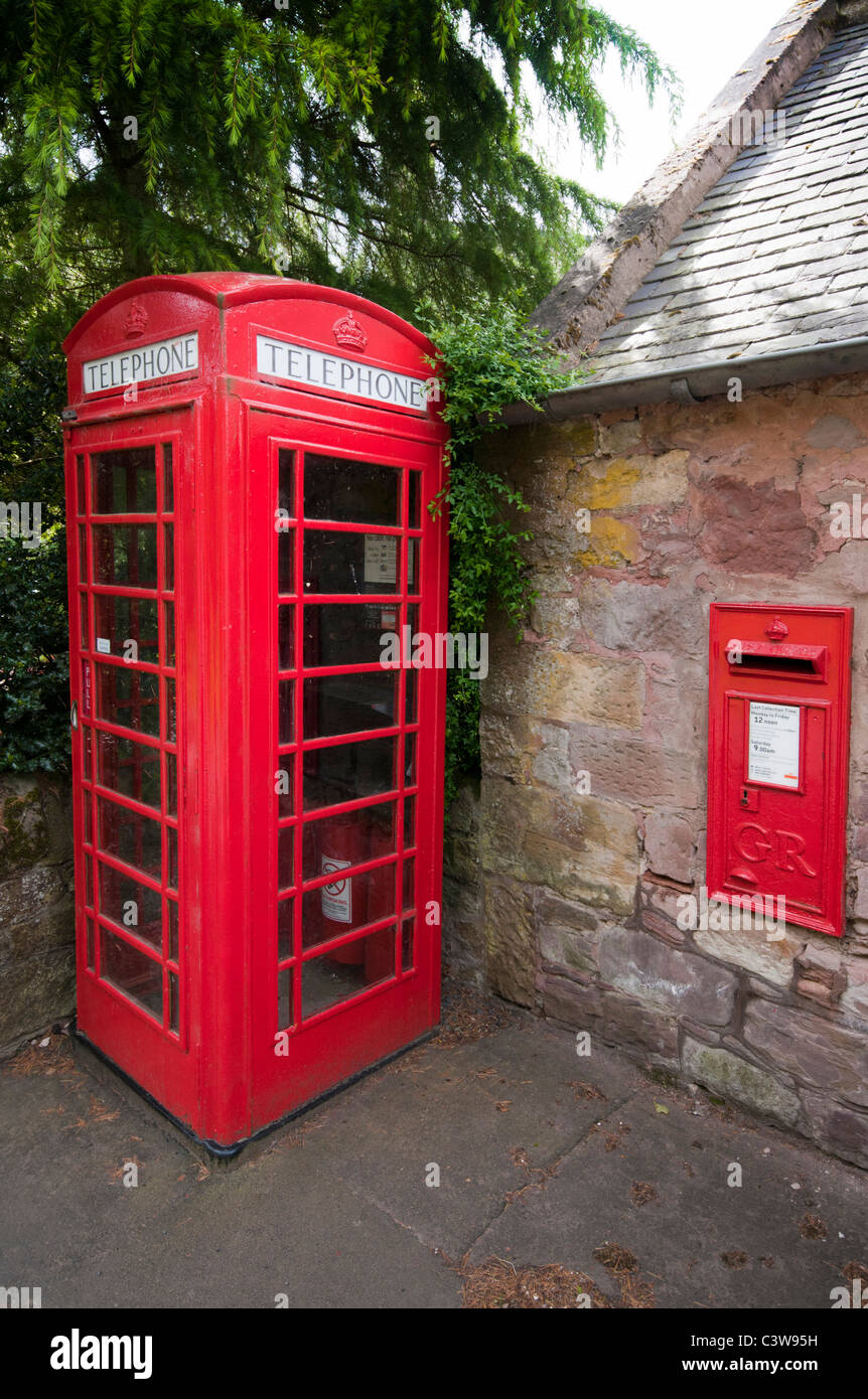 Red telephone box and post box near Dryburgh Abbey in the Scottish ...