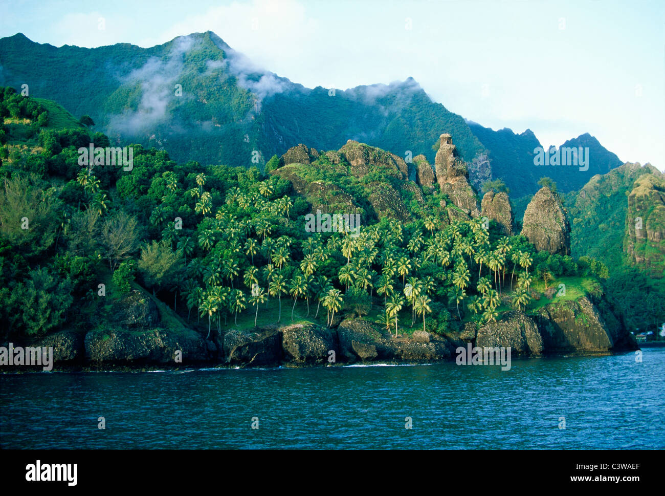 VIEW OF FATU HIVA ISLAND ACROSS HANA VAVE BAY / MARQUESAS ISLANDS ...